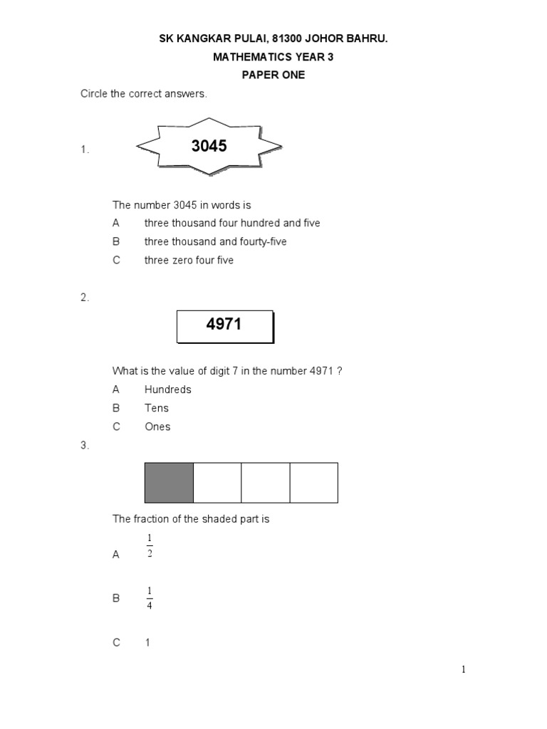 Year 3 Math Quiz | PDF