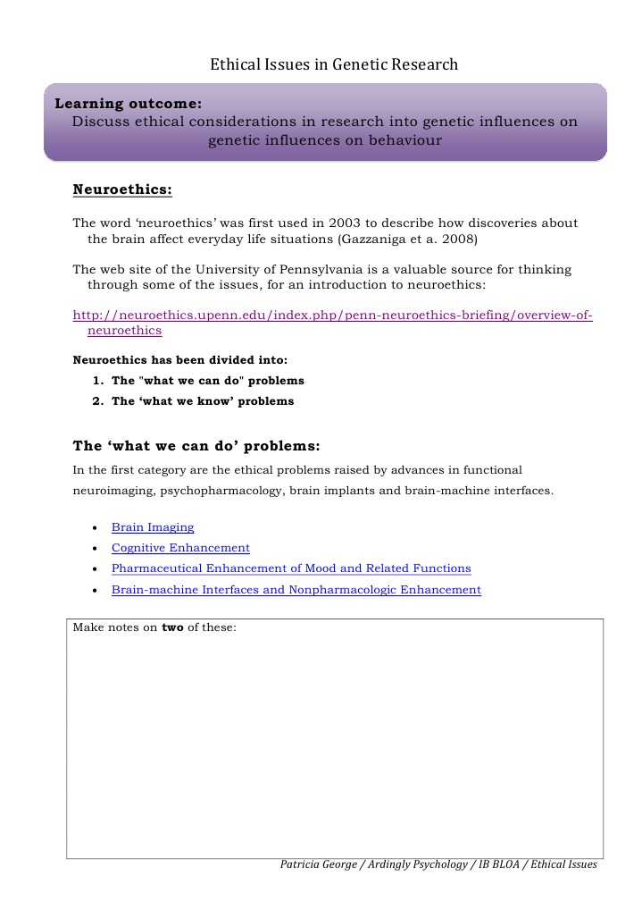 Worksheet For Ethical Issues in Genetic Research | PDF | Psychology ...