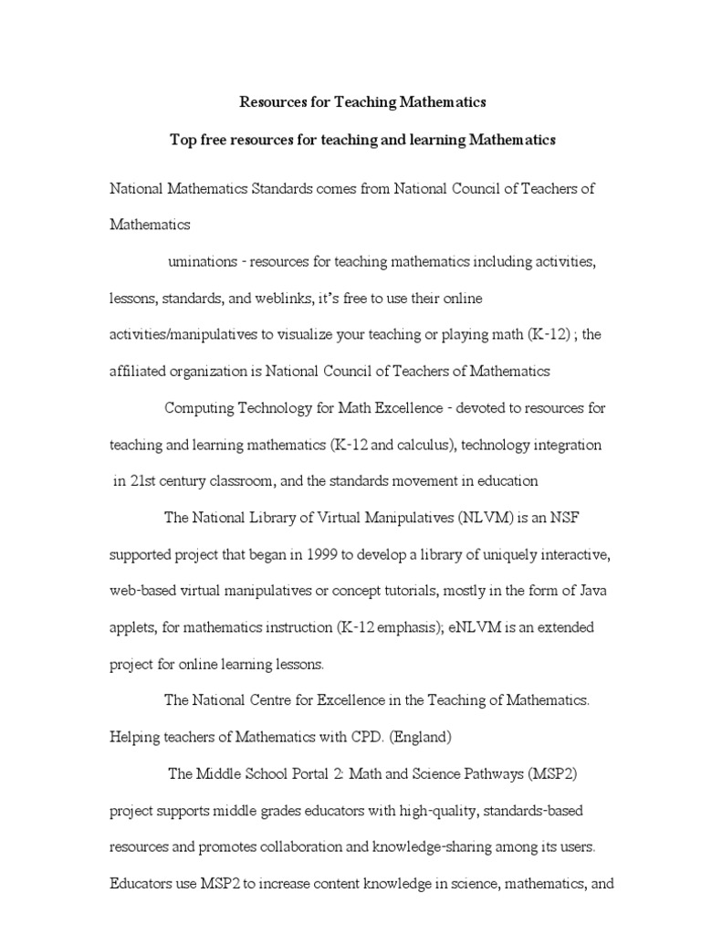 Resources For Teaching Mathematics | PDF | Teaching Mathematics ...
