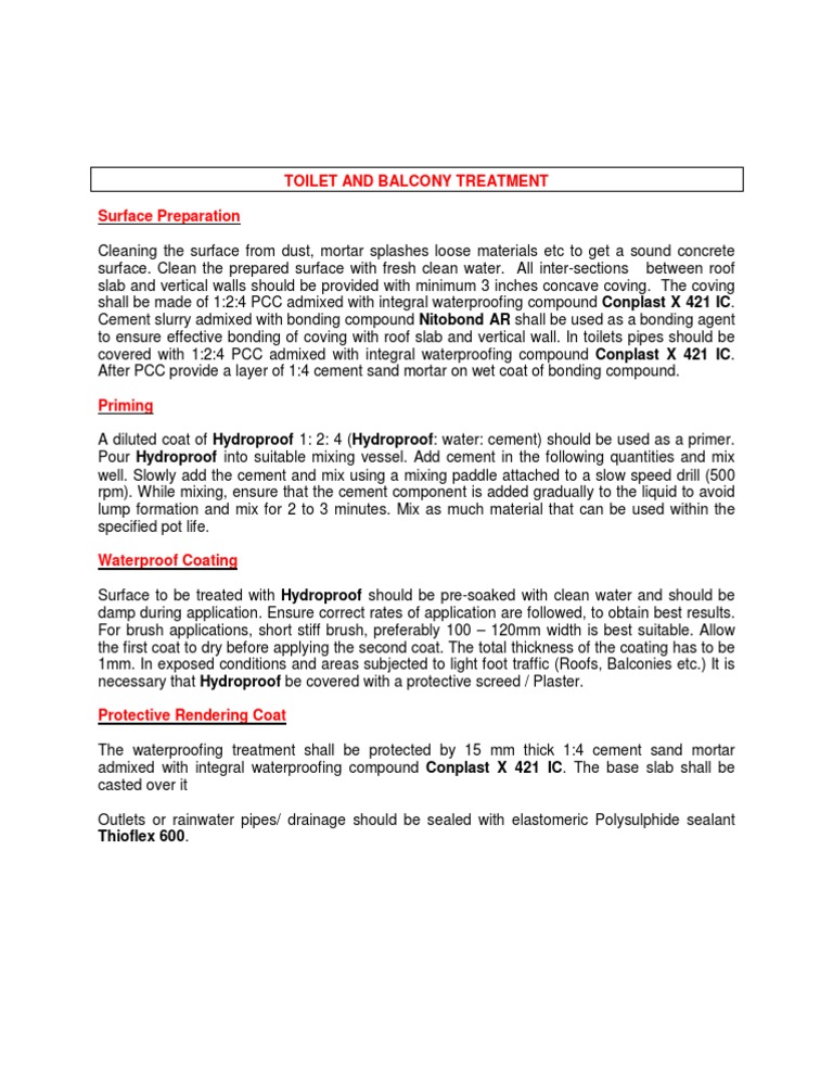 Toilet Waterproofing Procedure Guide | PDF | Mortar (Masonry) | Concrete