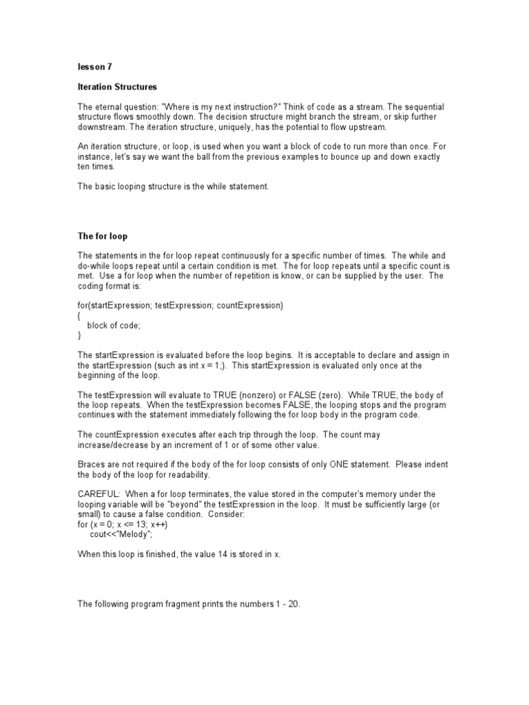 Lesson 7 Iteration Structures | PDF | Control Flow | Areas Of Computer ...