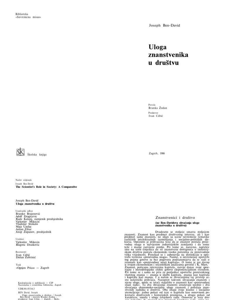 Uloga Znanstvenika U Drustvu, Joseph Ben David | PDF