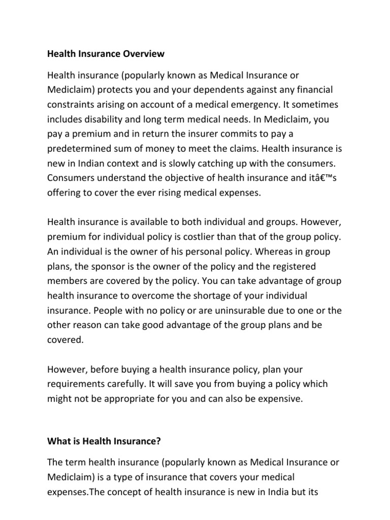Health Insurance Overview | PDF