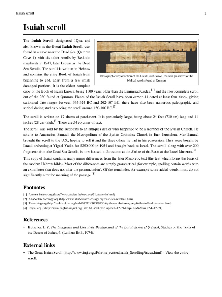 00 WIKI - Isaiah Scroll 1QIsa | Download Free PDF | Dead Sea Scrolls ...