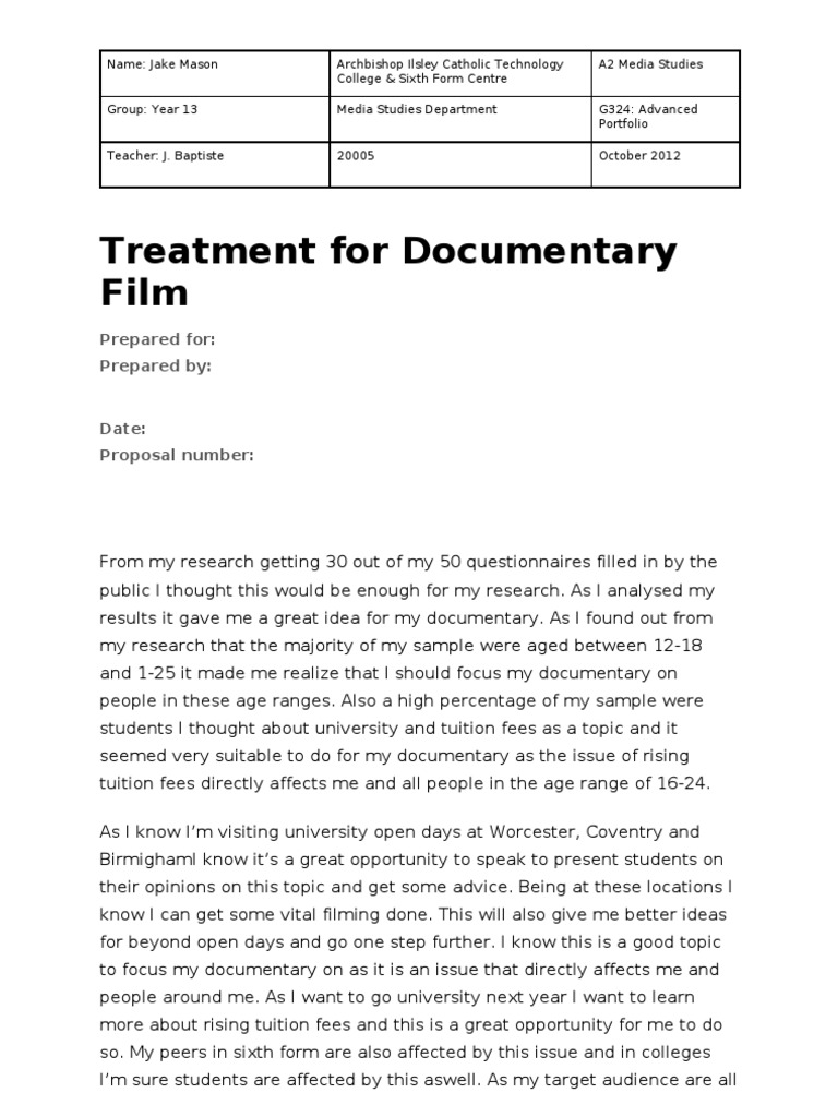 Treatment For Documentary Film: Prepared For: Prepared by | PDF ...