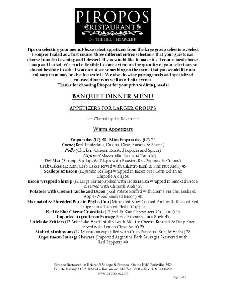 Banquet Dinner Menu: Appetizers For Larger Groups | PDF | Hors D'oeuvre ...