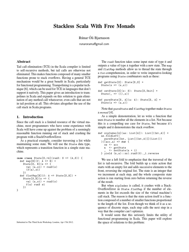 Stackless Scala With Free Monads and Trampolining | PDF | Scala ...