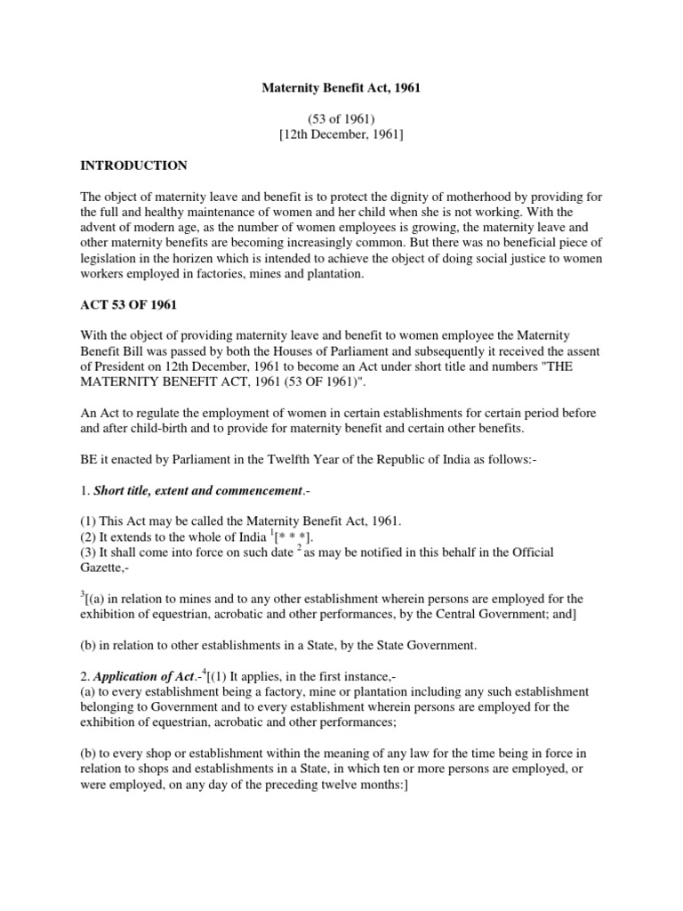 Maternity Benefit Act | Act Of Parliament | Parental Leave