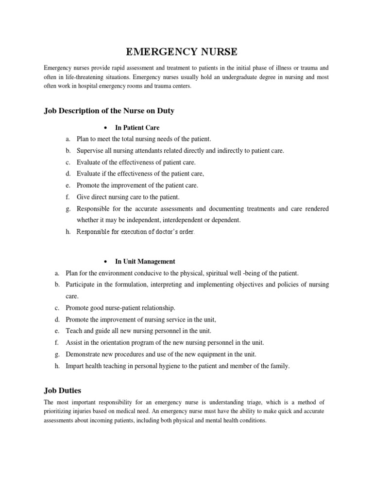 ER Nurse | PDF | Emergency Department | Patient