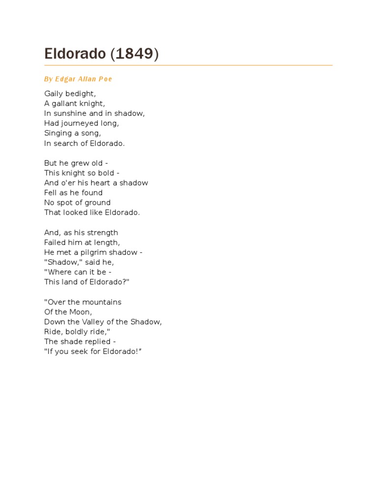 Eldorado by Edgar Allan Poe | PDF