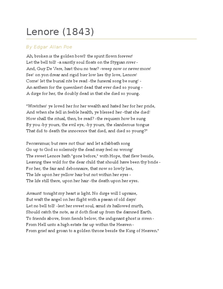 Lenore by Edgar Allan Poe | PDF