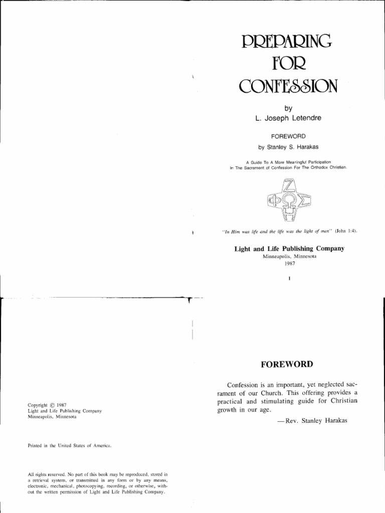 L. Joseph Letendre - Preparing For Confession. A Guide For The Orthodox ...