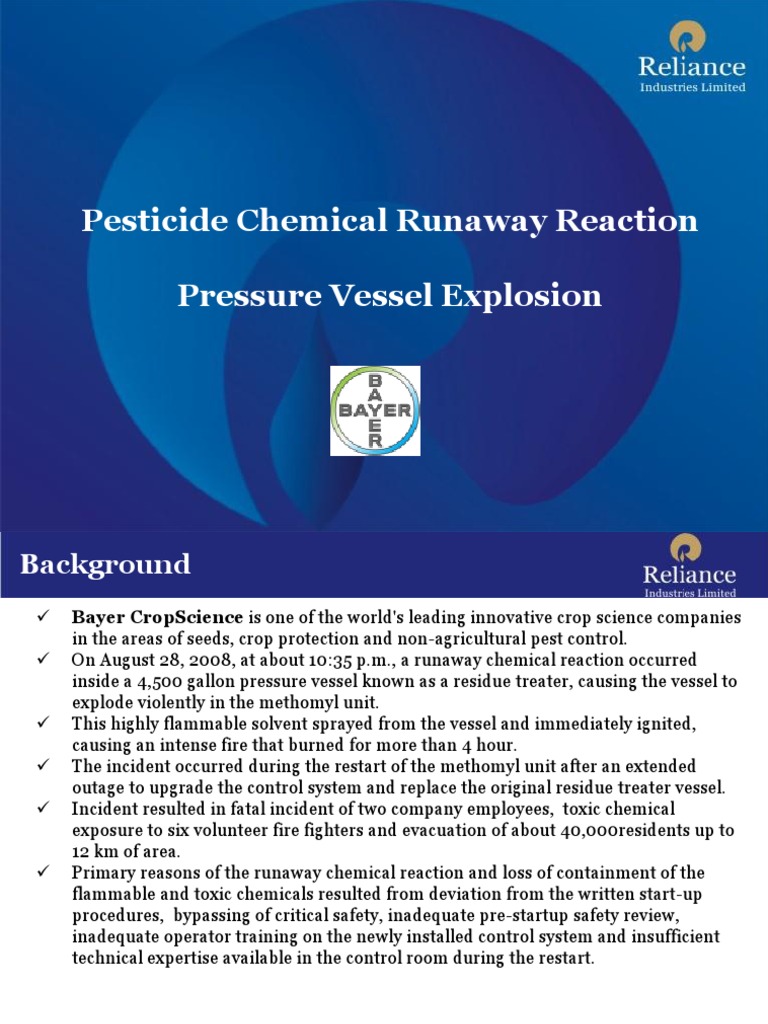 Bayer CropScience Runaway Reaction | PDF | Pesticide | Toxicity