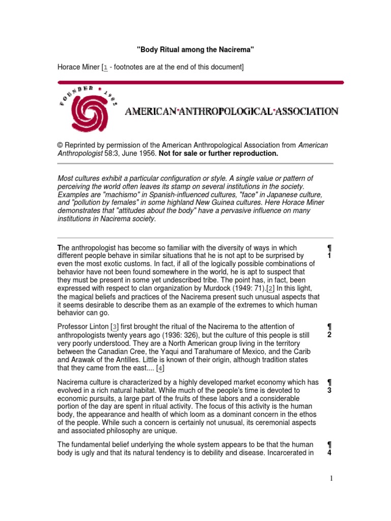 Body Rituals Among The Nacirema | PDF | Rituals | Anthropology