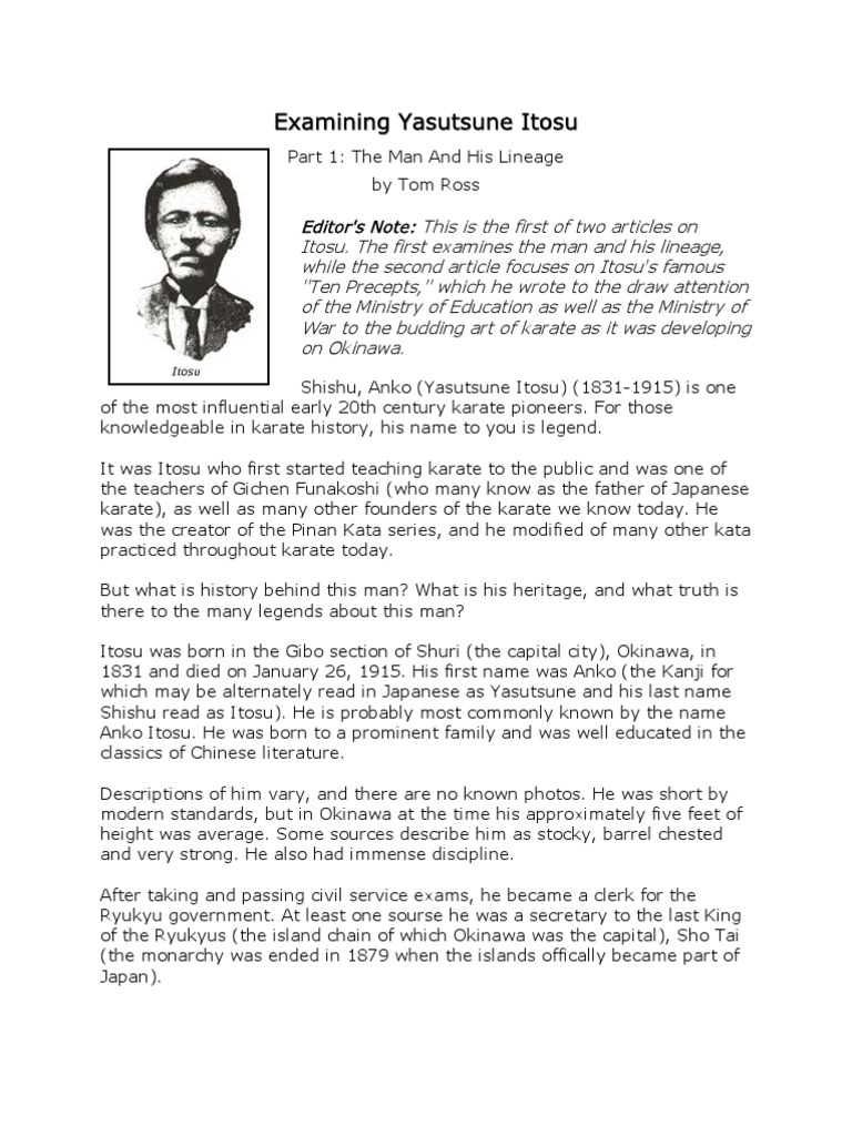 Yasutsune Itosu Analysis | PDF | Karate | Japanese Martial Arts