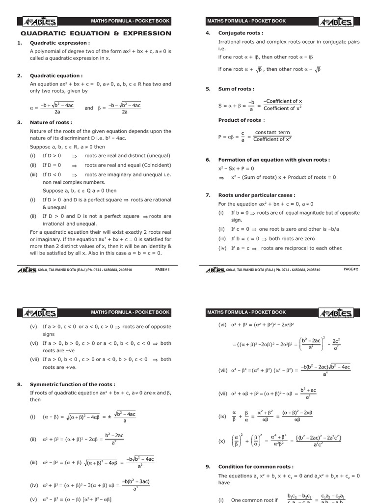Math Formula Sheet | PDF | Quadratic Equation | Zero Of A Function