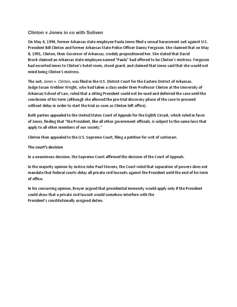 Clinton Vs Jones Summary | PDF