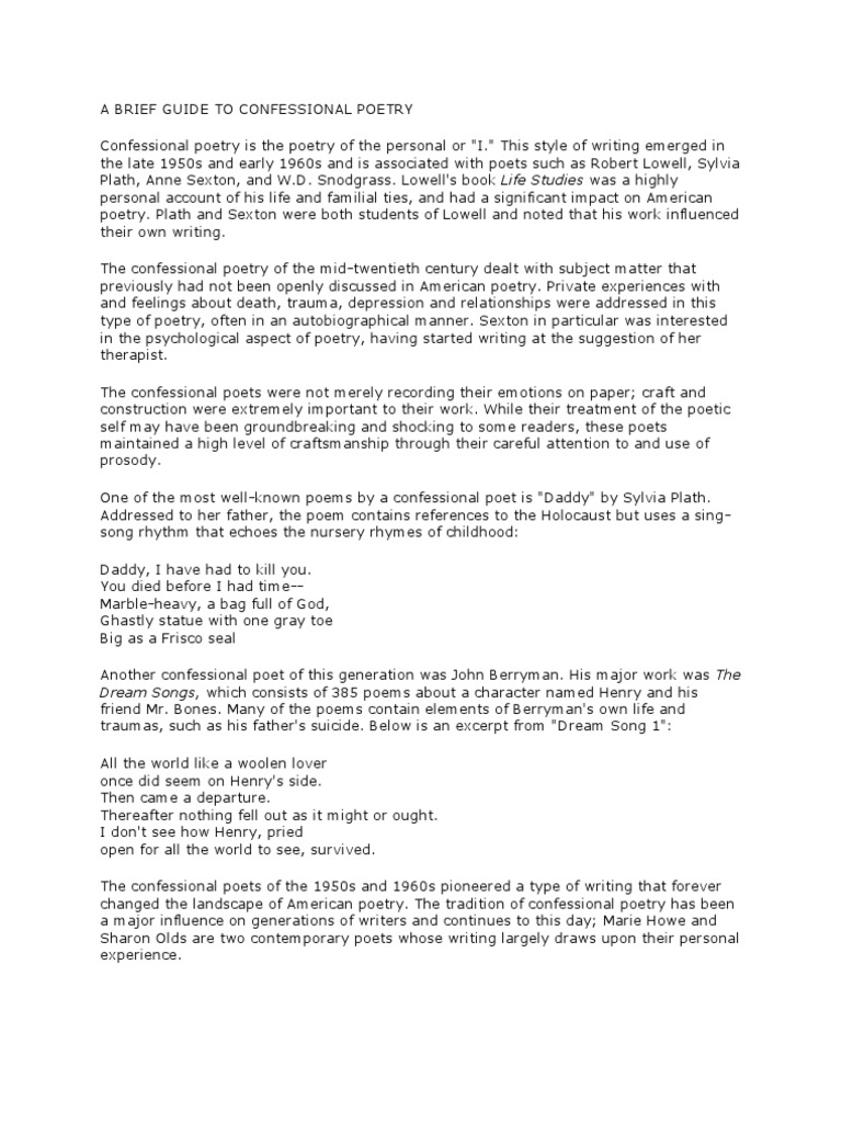 A Brief Guide To Confessional Poetry | PDF | English Language ...