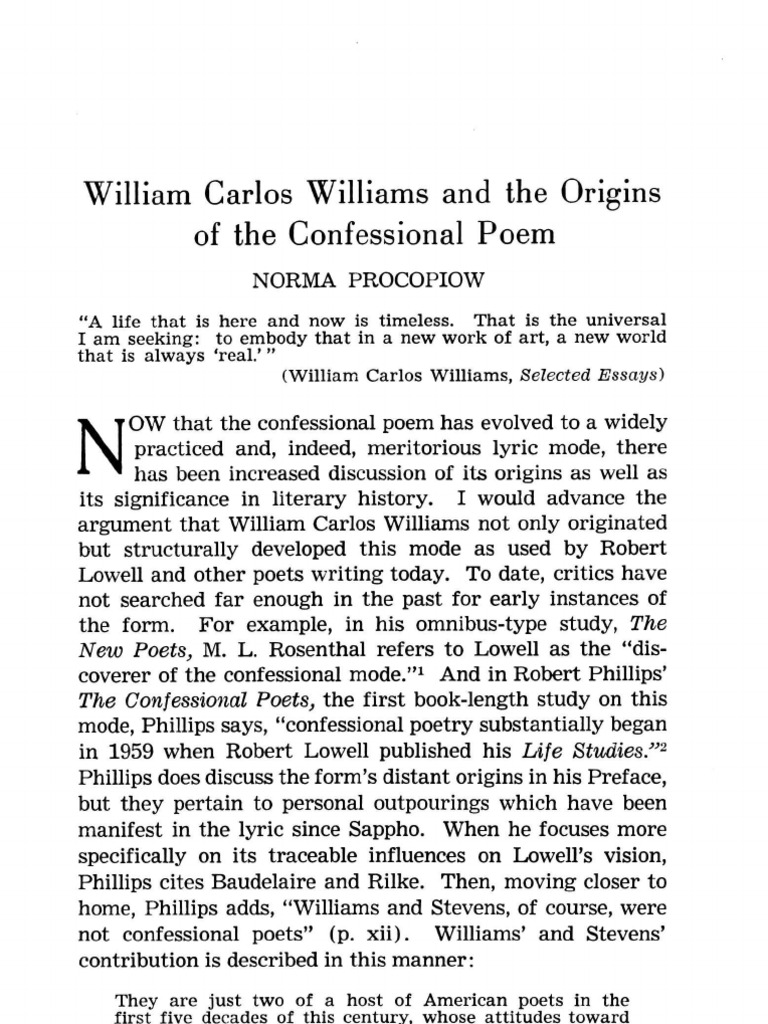 William Carlos Williams and Origins of Confessional Poetry | PDF | Poetry
