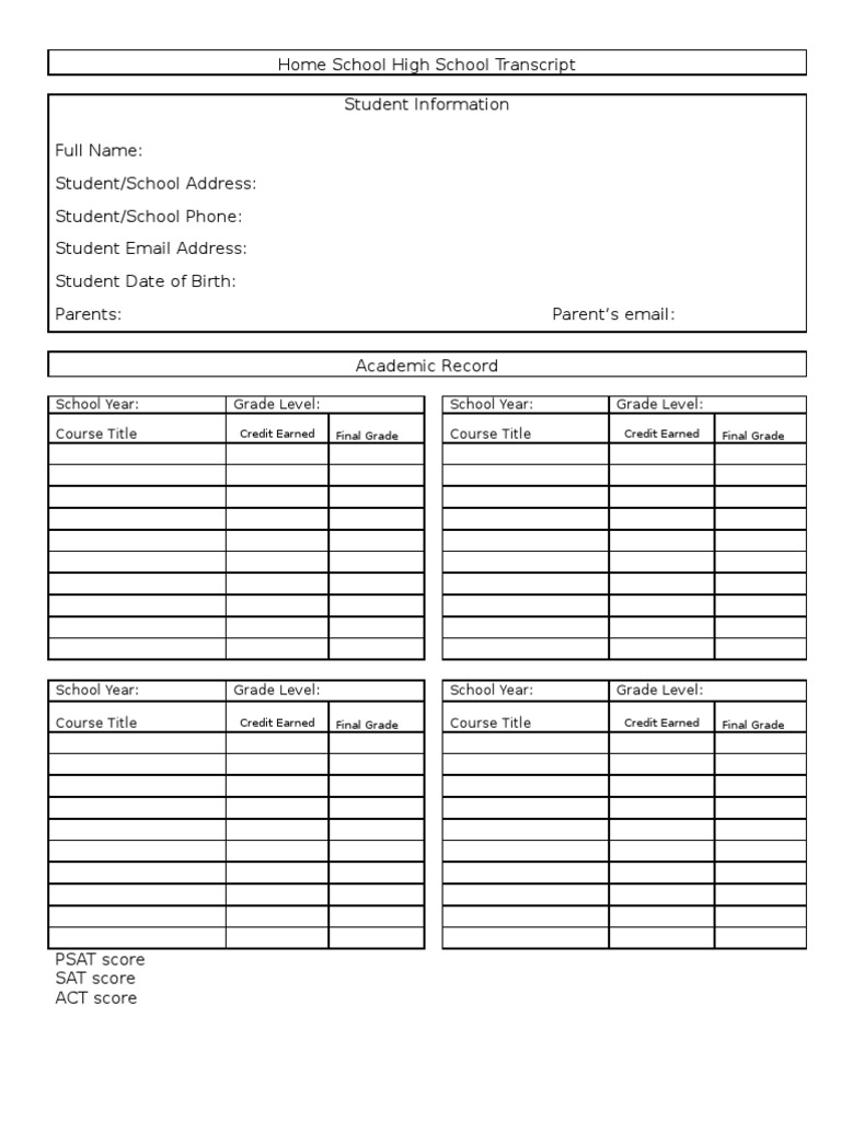 Free Printable High School Transcript Template - Printable Forms Free Online