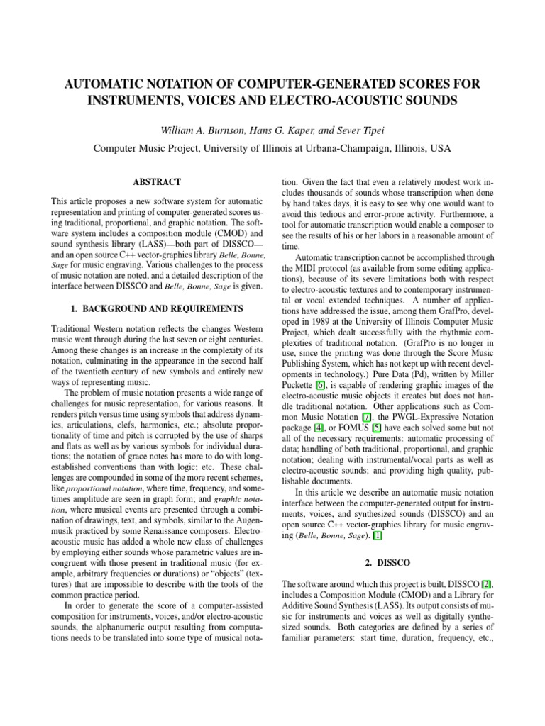 Automatic Notation of Computer-Generated Scores | PDF | Musical ...