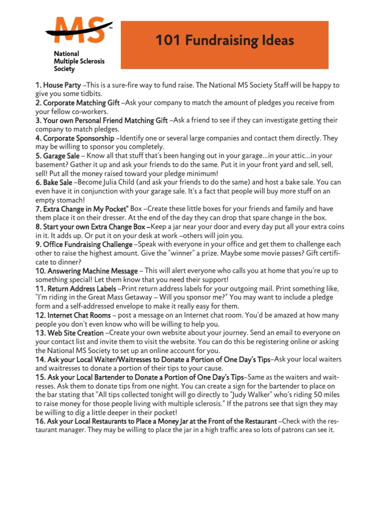 101 Fundraising Ideas | PDF | Waiting Staff | Fundraising