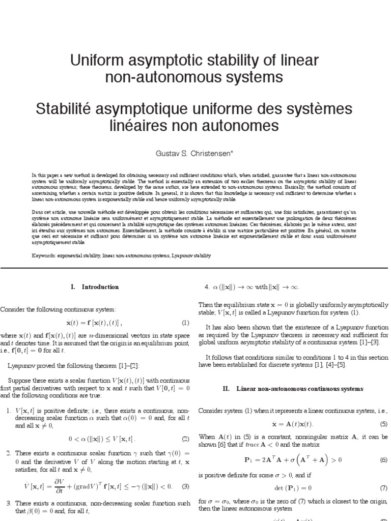 Stability of Non Autonomous Systems | PDF | Stability Theory | Cybernetics