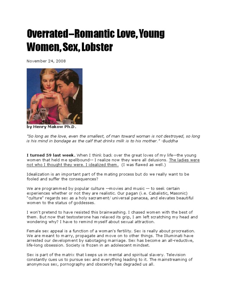 Overrated - Romantic Love, Young Women, Sex, Lobster | PDF | Sexual ...