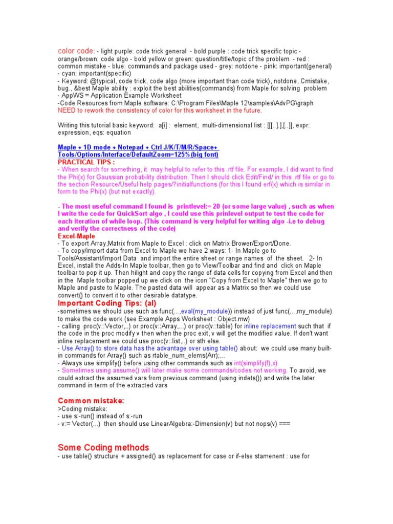 Maple Cheat Sheet | PDF | Matrix (Mathematics) | Data Type