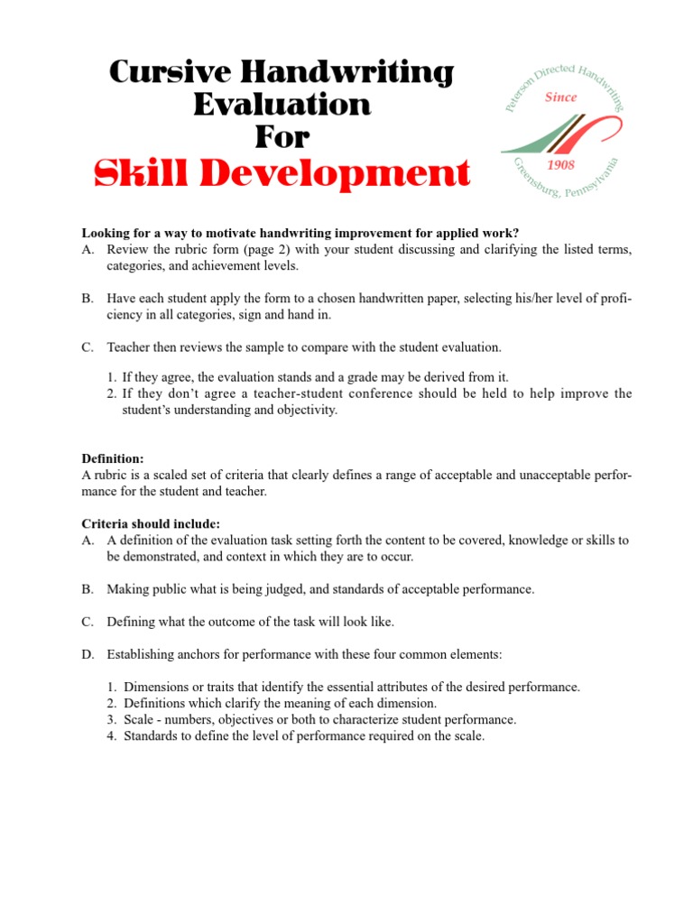 Cursive Rubric | PDF | Rubric (Academic) | Cognitive Science