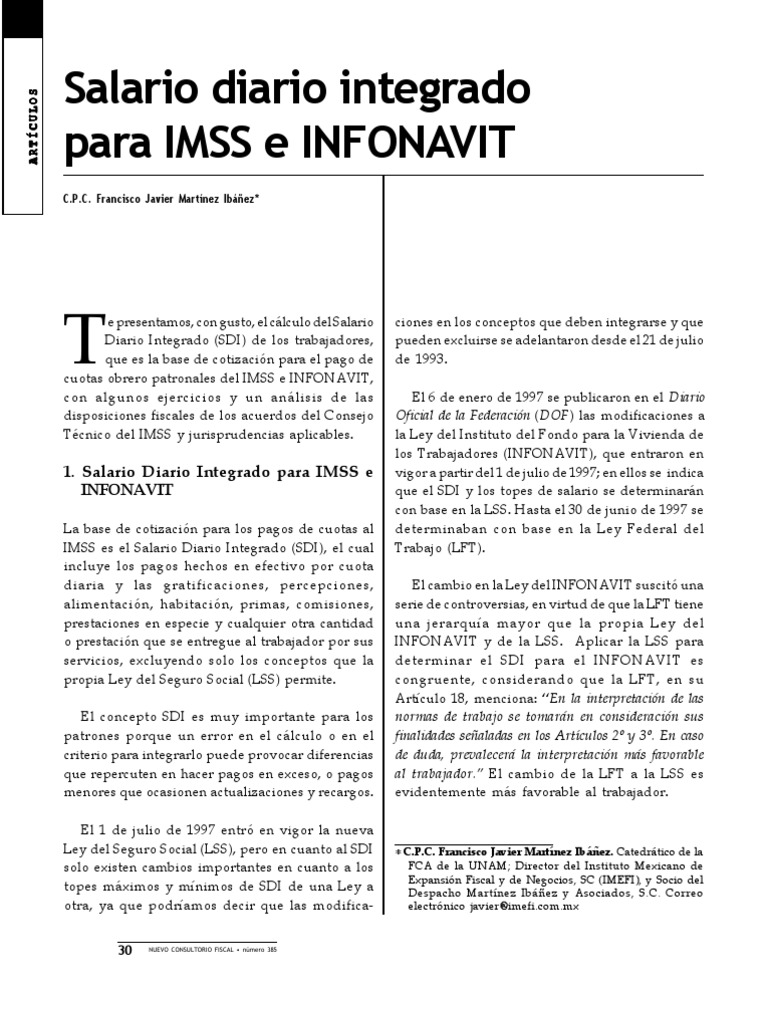 Calculo Salario Diario Integrado Para Imss E Infonavit - 2026 Company ...