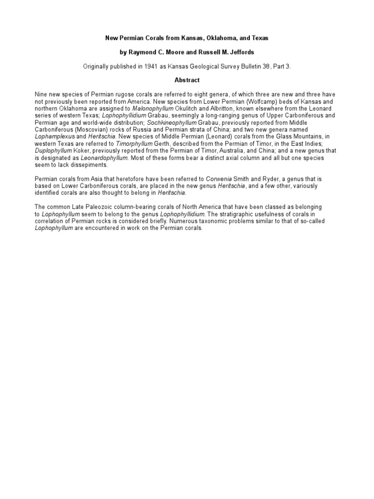 New Rugose Corals from Permian Kansas | PDF | Coral | Fossil