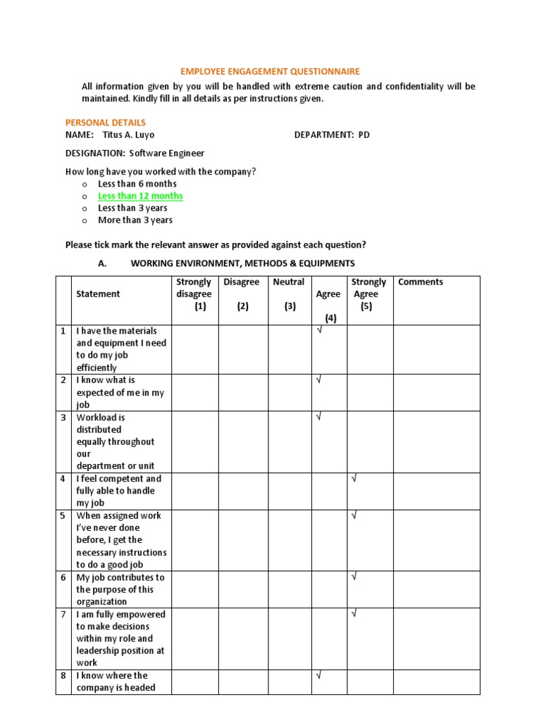 Employee Satisfaction Questionnaire | PDF | Employment | Leadership