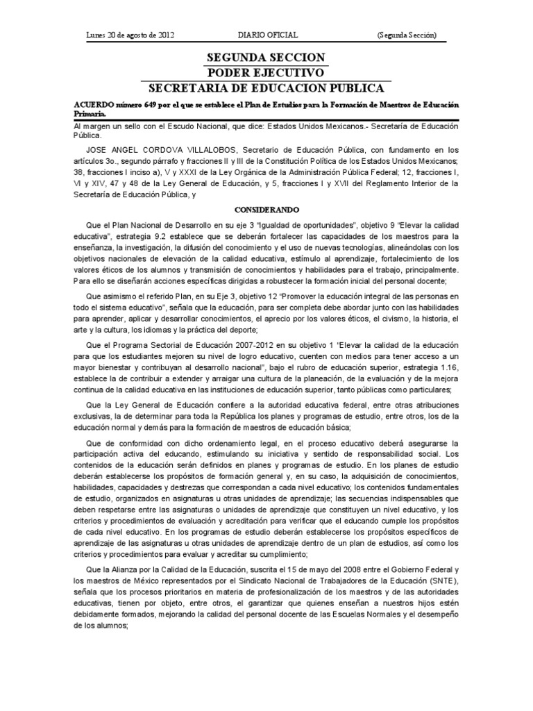 Acuerdos 649 650 651 652 | PDF | Plan de estudios | Educación primaria