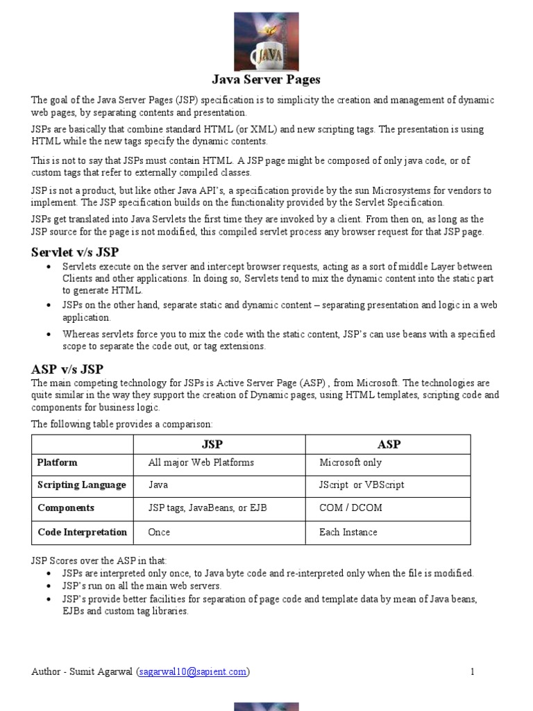 JSP | PDF | Java Server Pages | Java Servlet