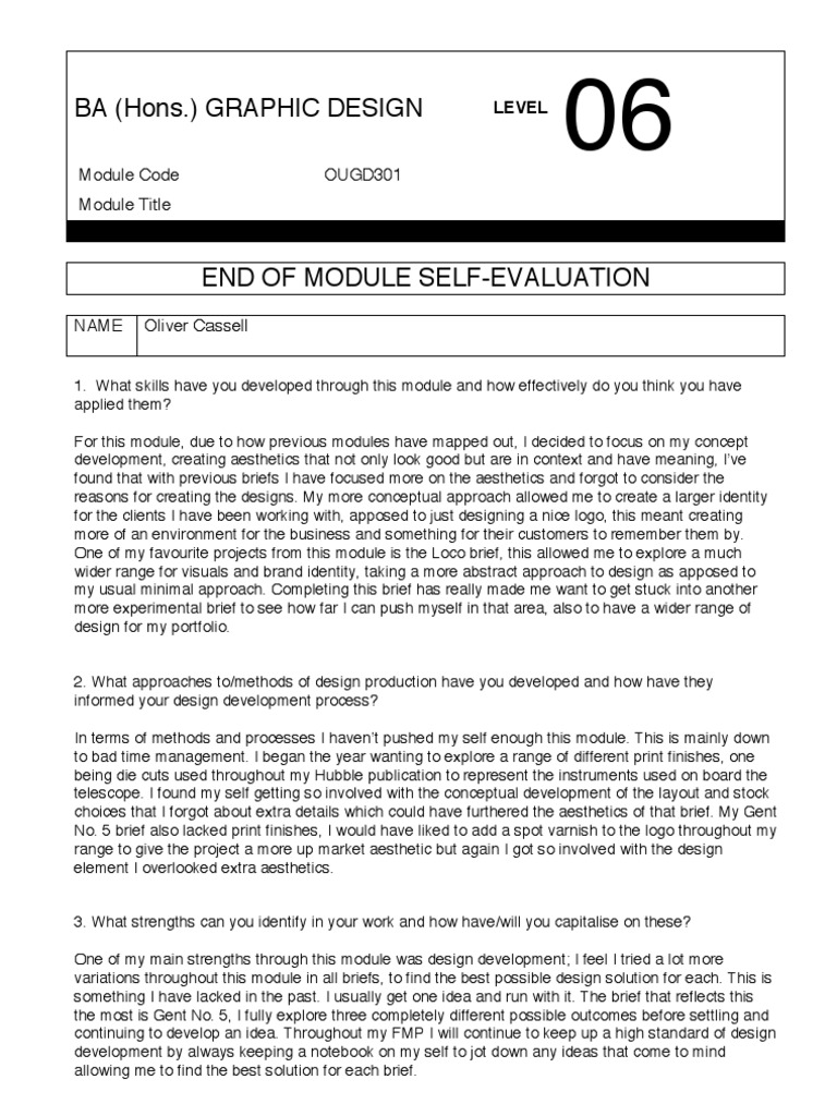 Ba (Hons.) Graphic Design: Module Code OUGD301 | PDF | Design | Evaluation