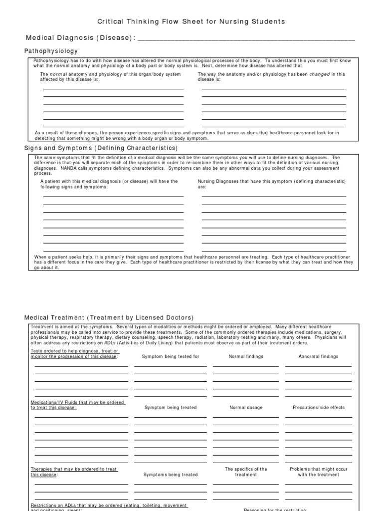 Nursing Critical Thinking Flow Sheet | PDF | Medical Diagnosis | Symptom