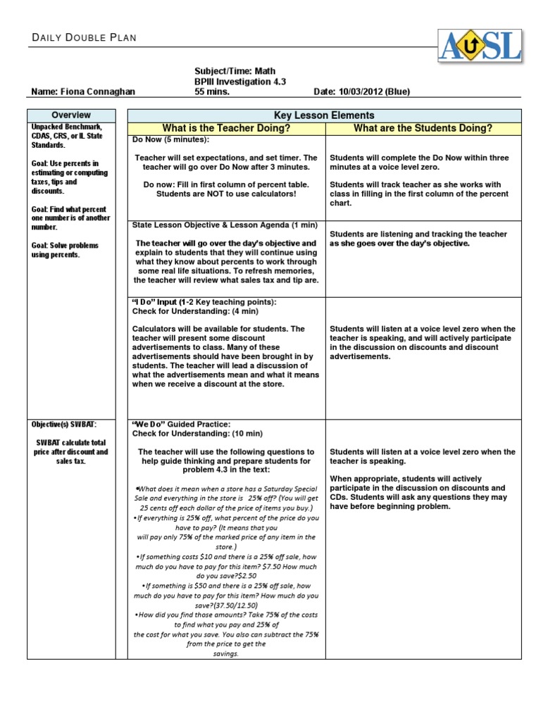 Key Lesson Elements What Is The Teacher Doing? What Are The Students ...