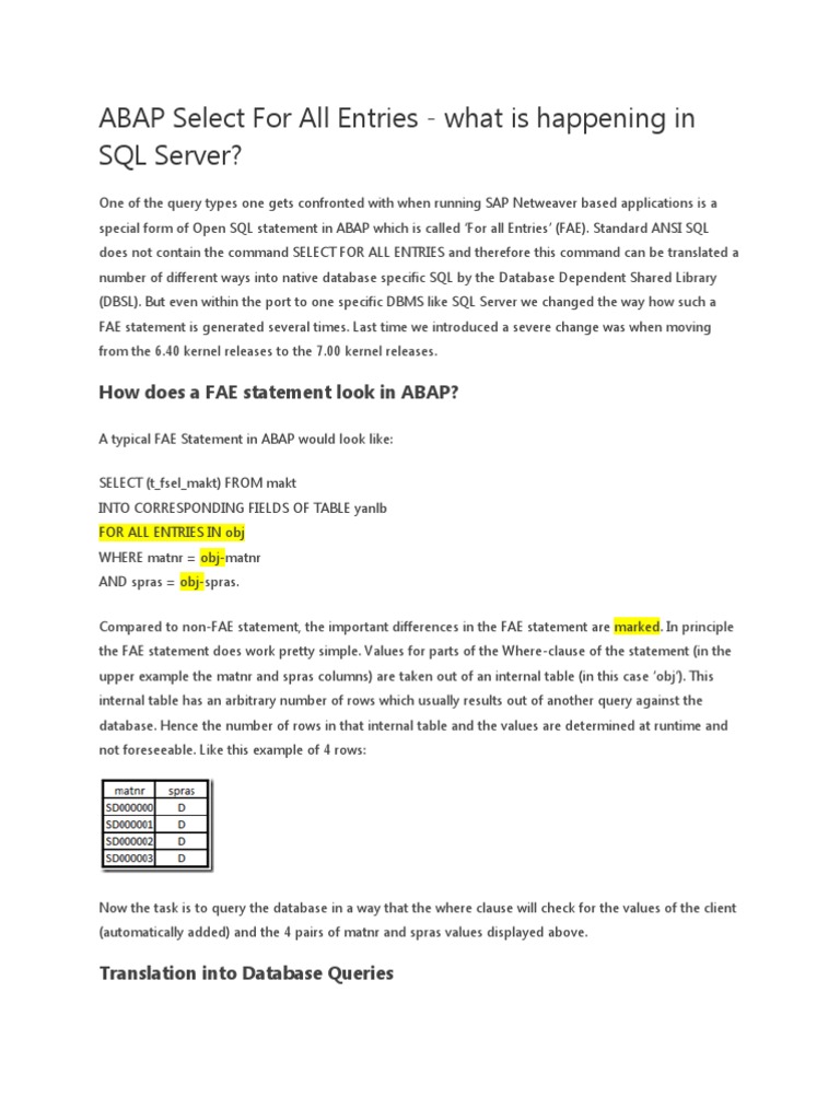 ABAP Select For All Entries What Is Happening in SQL Server | PDF | Database Index | Microsoft ...
