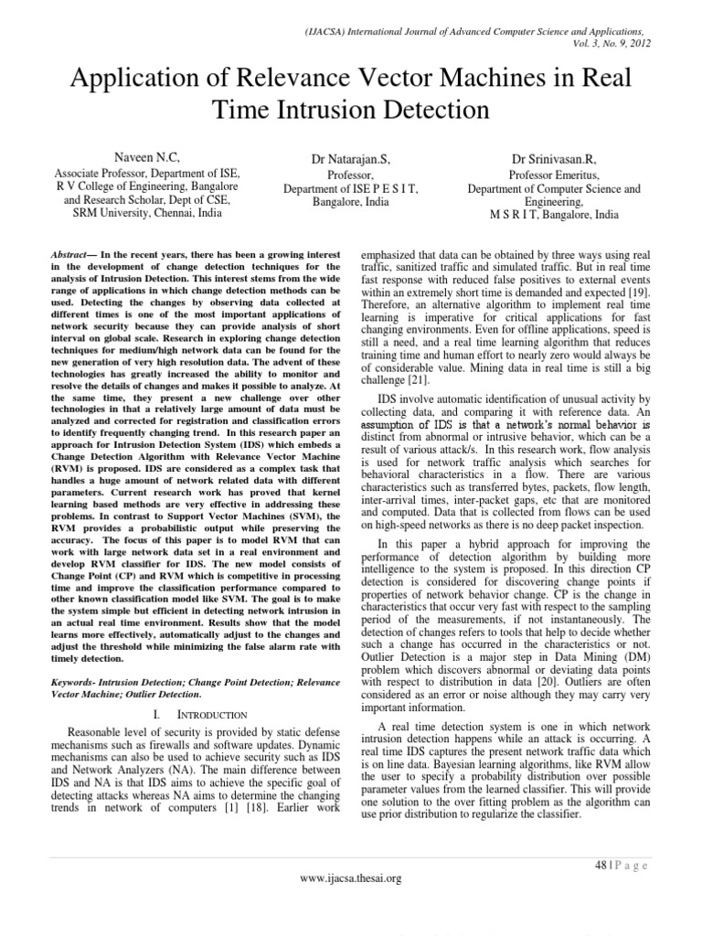Paper 7-Application of Relevance Vector Machines in Real Time Intrusion Detection | PDF ...