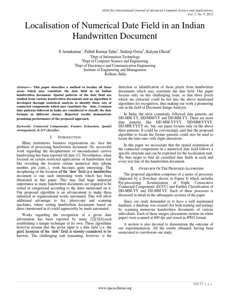 Localizing Date Fields in Indian Handwriting | PDF | Statistical ...