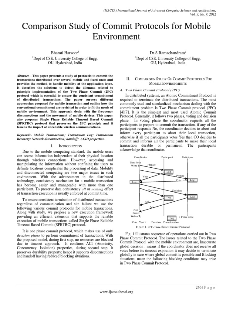 Paper 38-Comparison Study of Commit Protocols For Mobile Environment | PDF | Database ...
