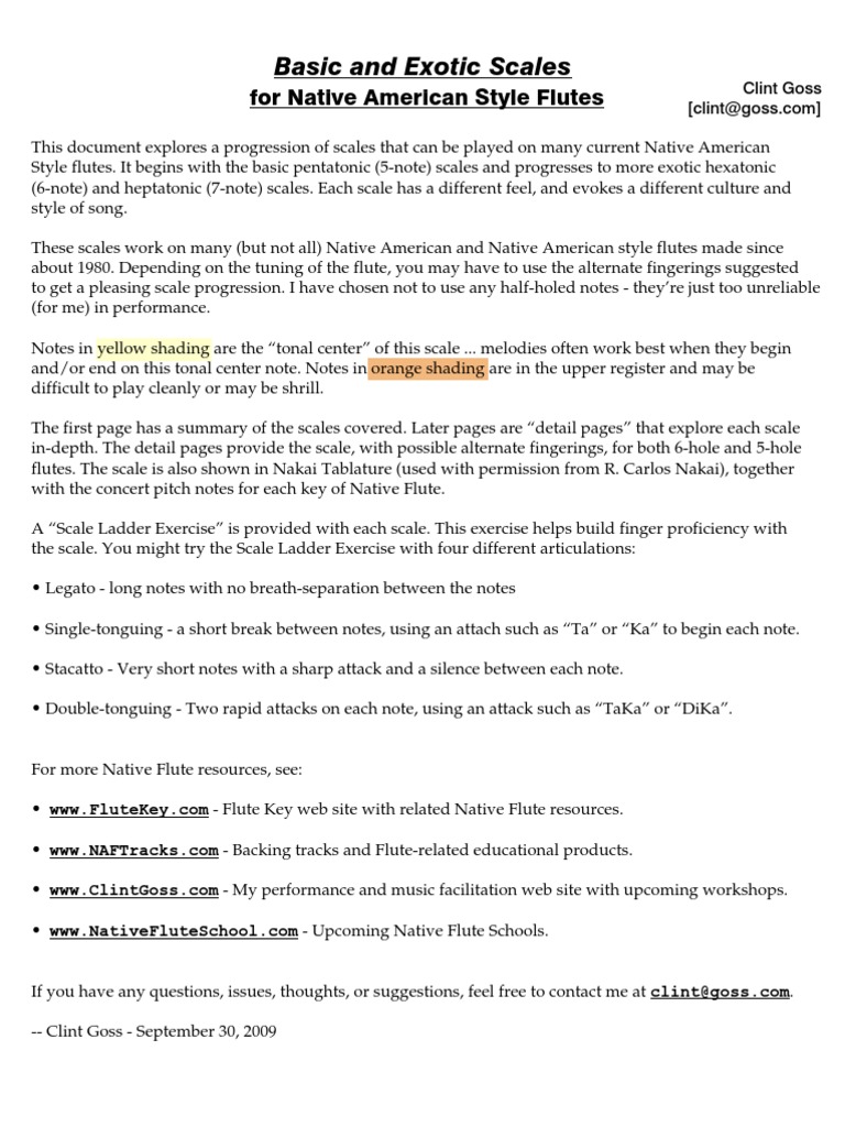 Basic and Exotic Scales: For Native American Style Flutes | PDF | Scale ...