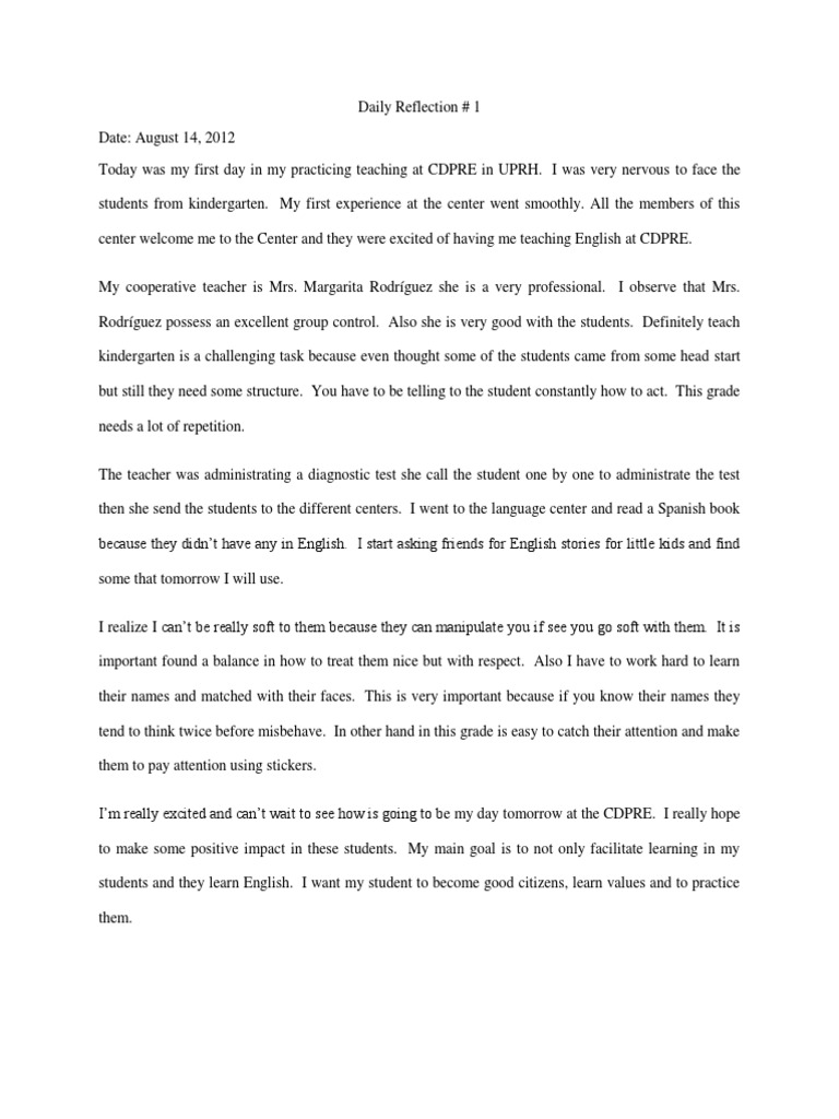 Daily Reflection #1 | PDF | Classroom | Attention