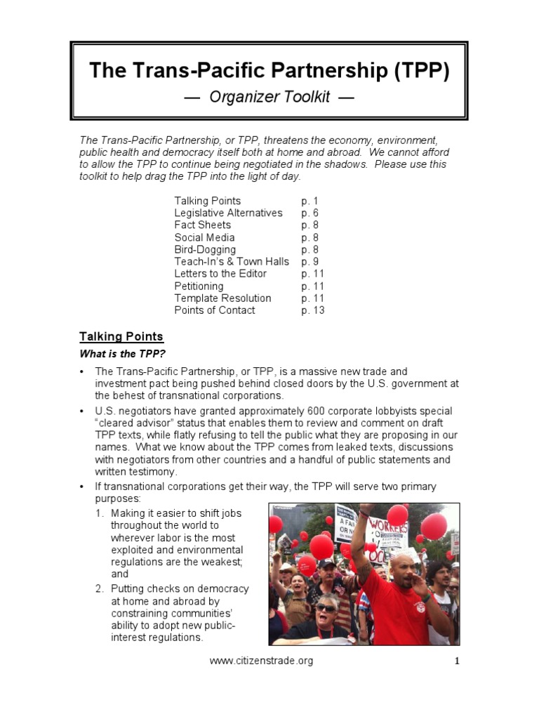 The Trans-Pacific Partnership (TPP) : - Organizer Toolkit | PDF | Trans ...