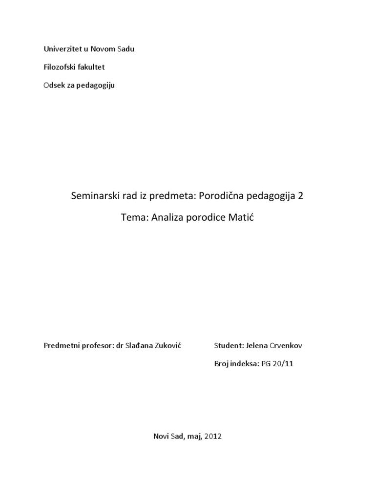 Analiza Porodice | PDF
