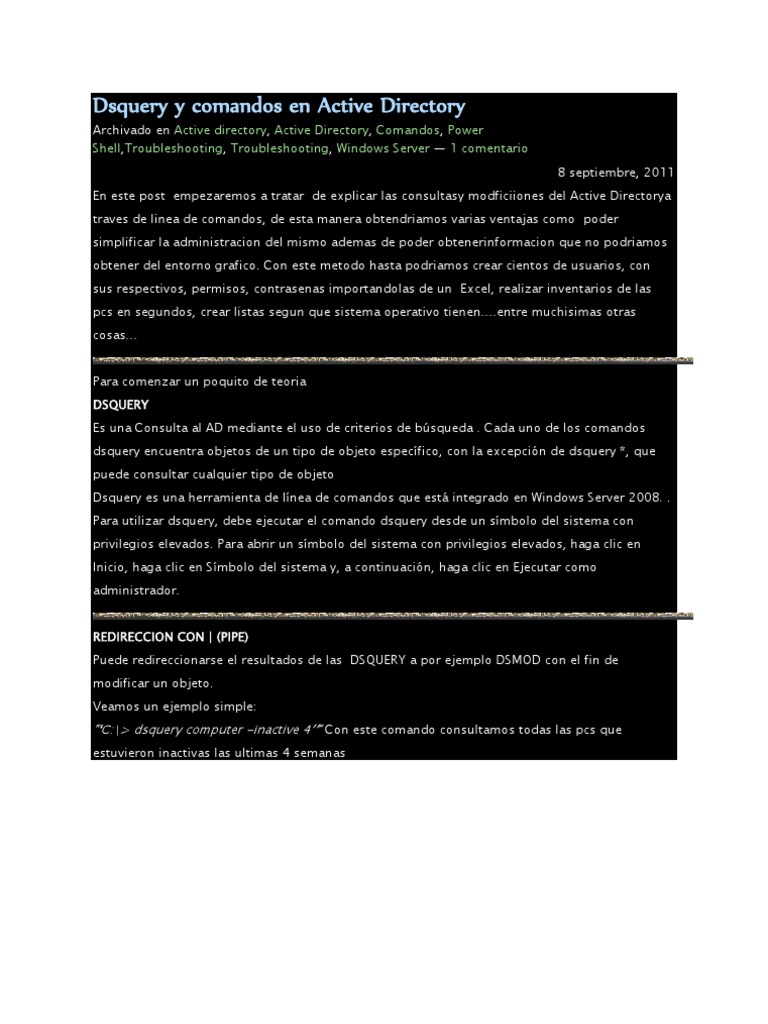 DSQuery | PDF | Directorio Activo | Microsoft Windows
