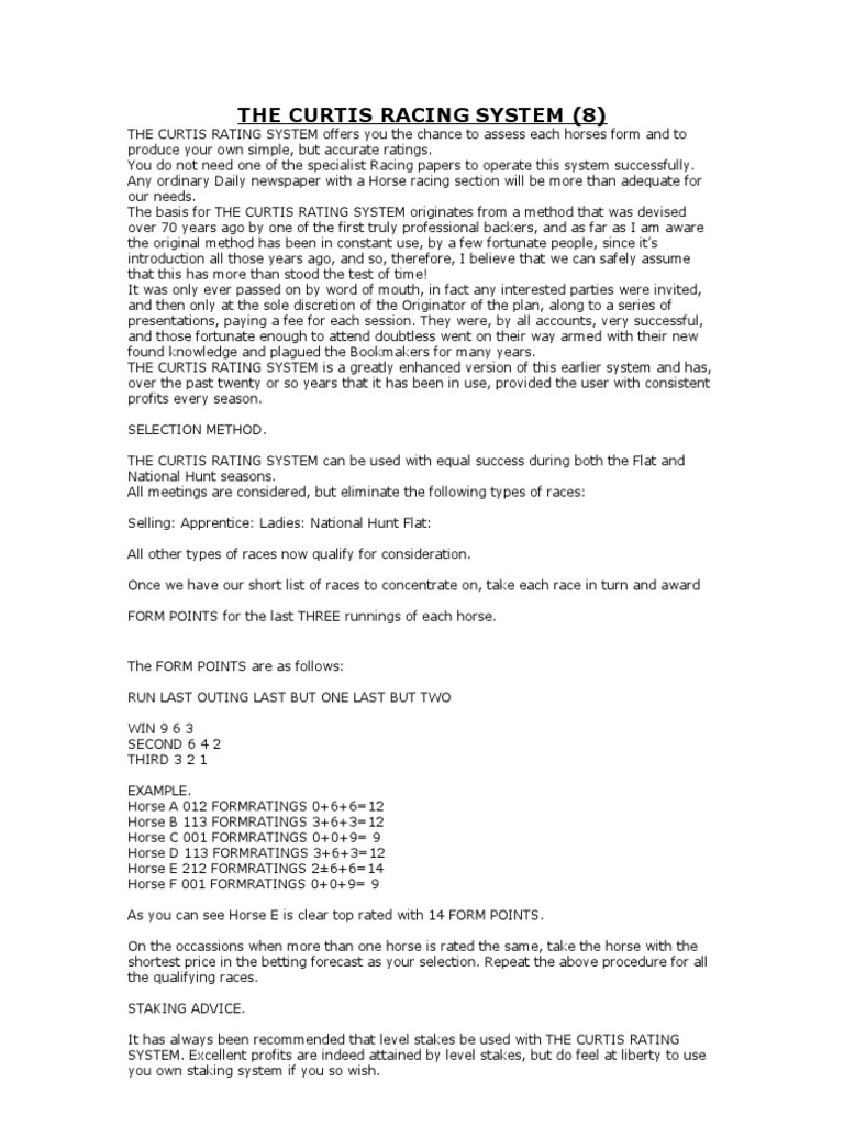 The Curtis Racing System | PDF | Horses | Business