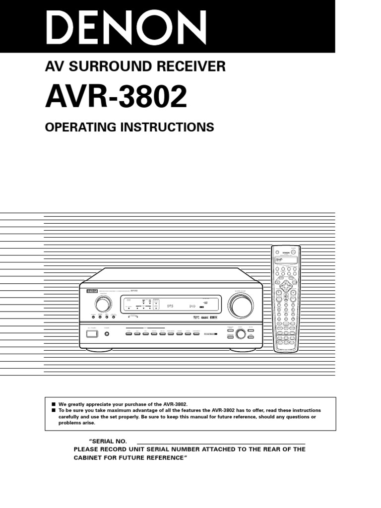 Denon AVR-3802 User Guide | PDF | Loudspeaker | Video