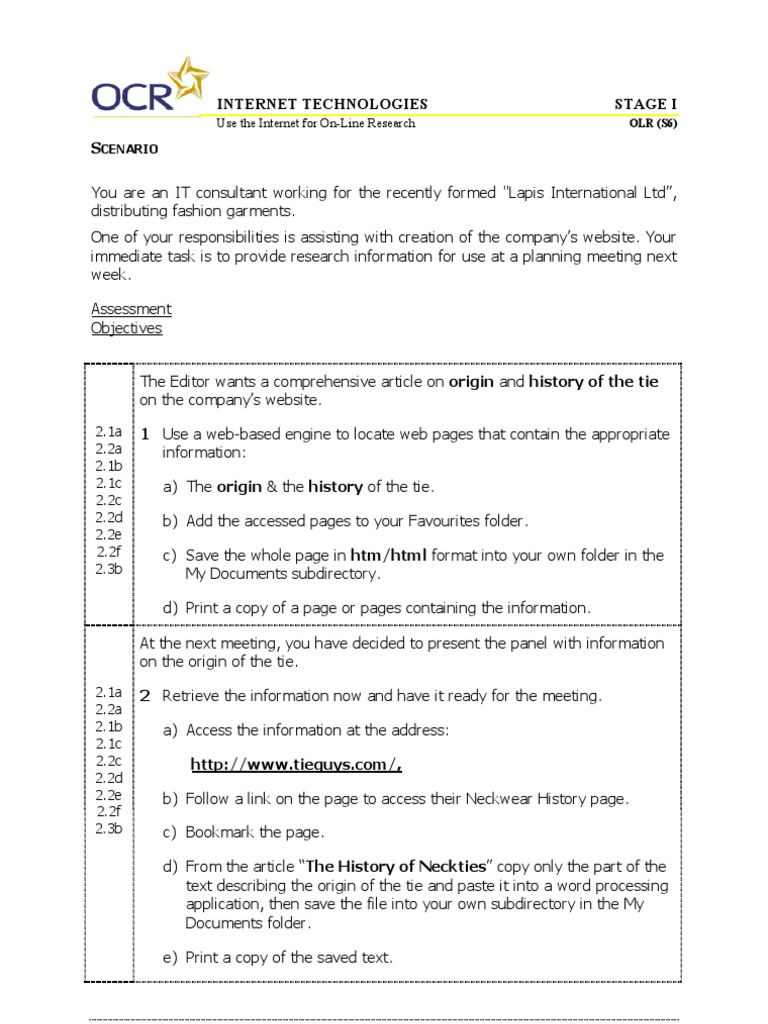 Olr s6, CLAIT Exercise | PDF | Necktie | Websites